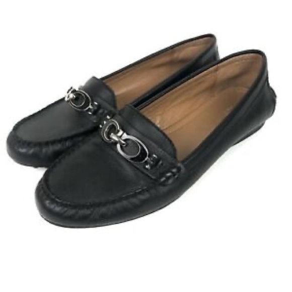 Coach | Shoes | Coach Fortunata Driving Loafers Black Leather Silver ...